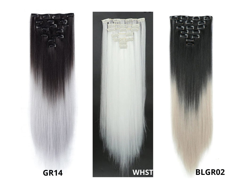 Gray Hair Extensions Clip in Hair Streaks Dark Greige Warm - Etsy