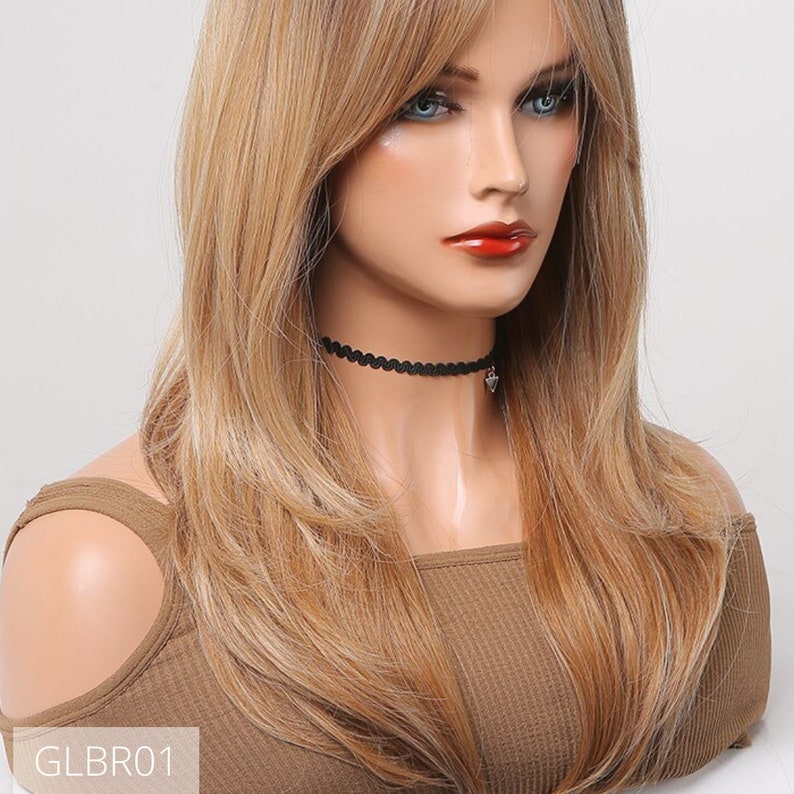 Gold Blonde Layered Wig With Bangs Golden Platinum Wig Honey - Etsy