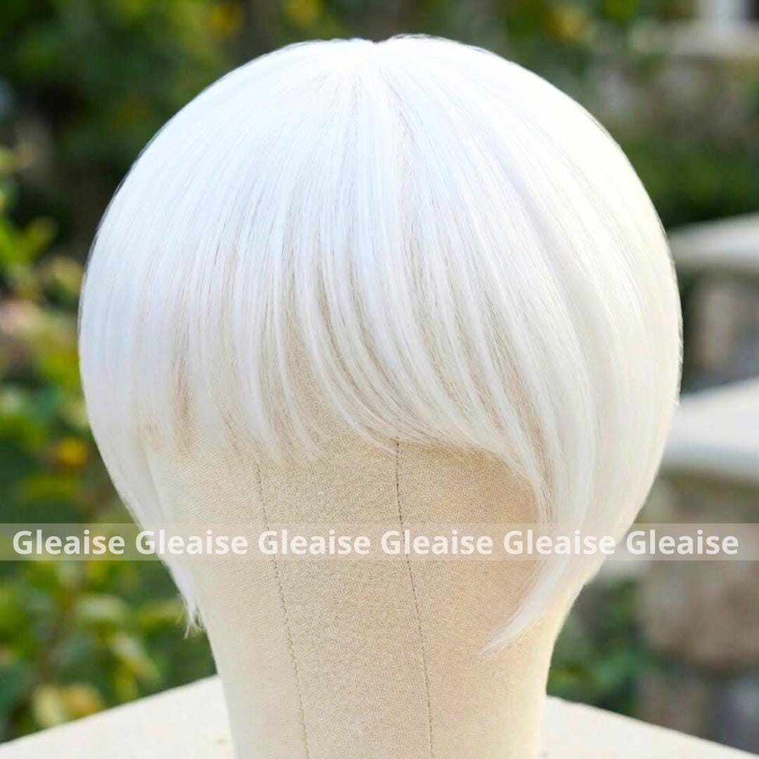 Pure White Topper With Bangs, Ice Snow Blonde Clips Hair Extensions ...