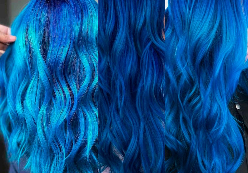 Long Dark Blue Hair Real Blue Clip in Hair Extension After | Etsy