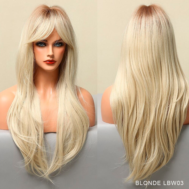 Gold Blonde Layered Wig With Bangs Golden Platinum Wig Honey - Etsy