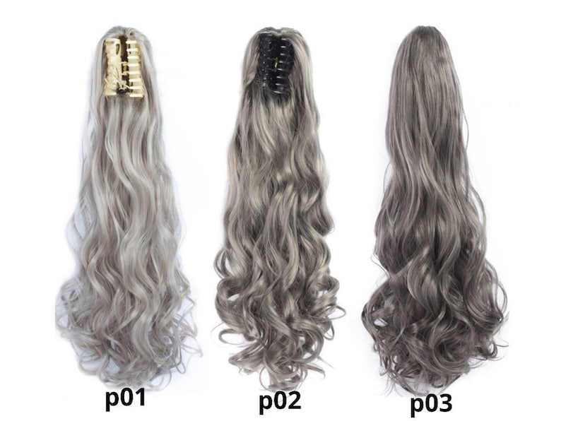 Natural Ash Grey Ponytail Hair Extensions, Silver Pony Tail, Claw Jaw ...