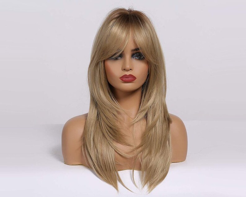 Gold Blonde Layered Wig With Bangs Golden Platinum Wig Honey - Etsy