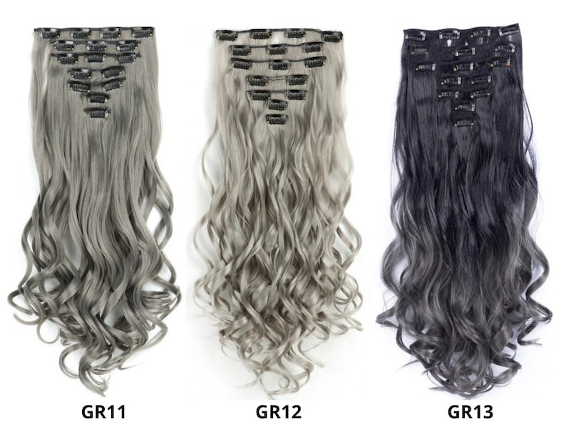 Gray Hair Extensions Clip in Hair Streaks Dark Greige Warm - Etsy