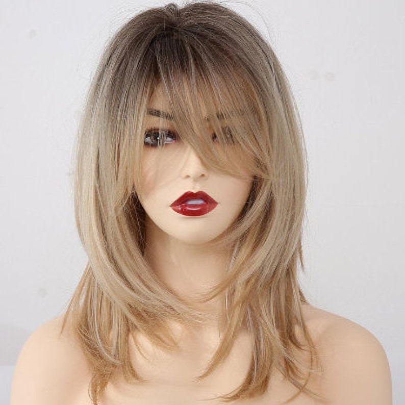 Gold Blonde Layered Wig With Bangs Golden Platinum Wig Honey - Etsy