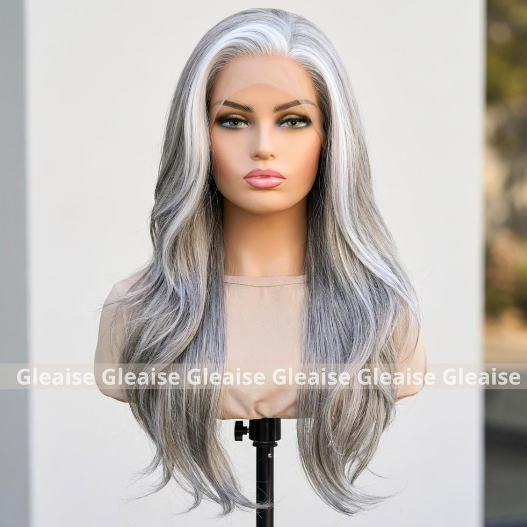 Ashy Gray Layered Lace Front Wig, Salt and Pepper Hair, Silver Grey ...