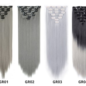 Gray Hair Extensions, Clip in Hair Streaks, Dark Greige Warm Cool Grey ...