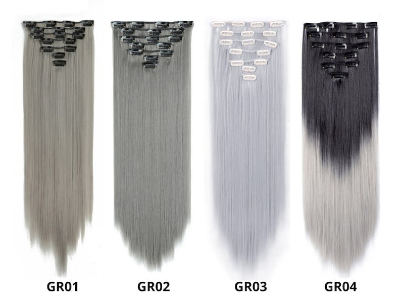Gray Hair Extensions Clip in Hair Streaks Dark Greige Warm - Etsy