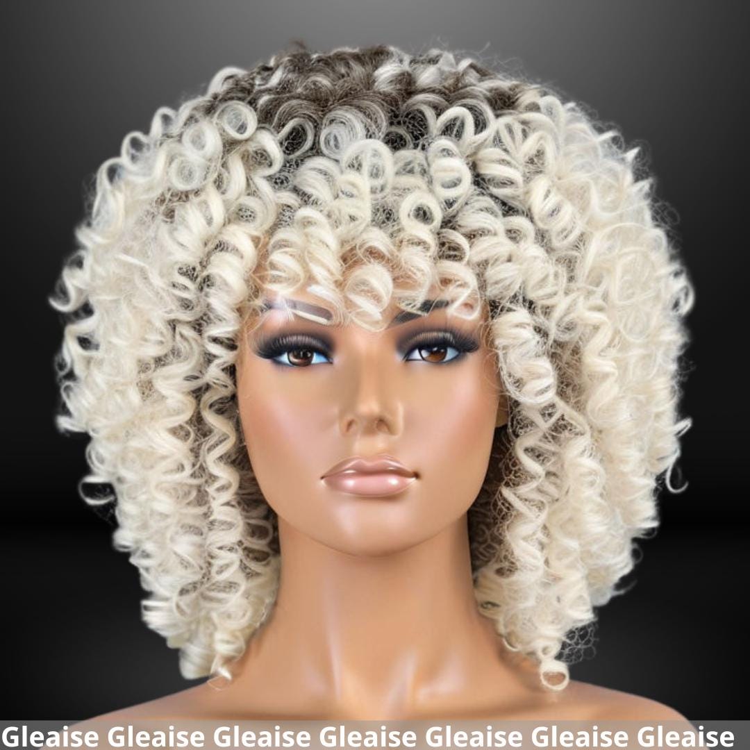 Light Blonde Wig Fluffy Curly Hair Wig Natural Shades Afro Hair Wavy ...