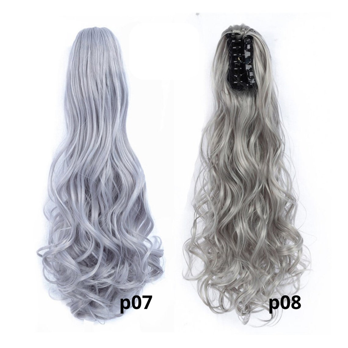 Natural Ash Grey Ponytail Hair Extensions, Silver Pony Tail, Claw Jaw ...