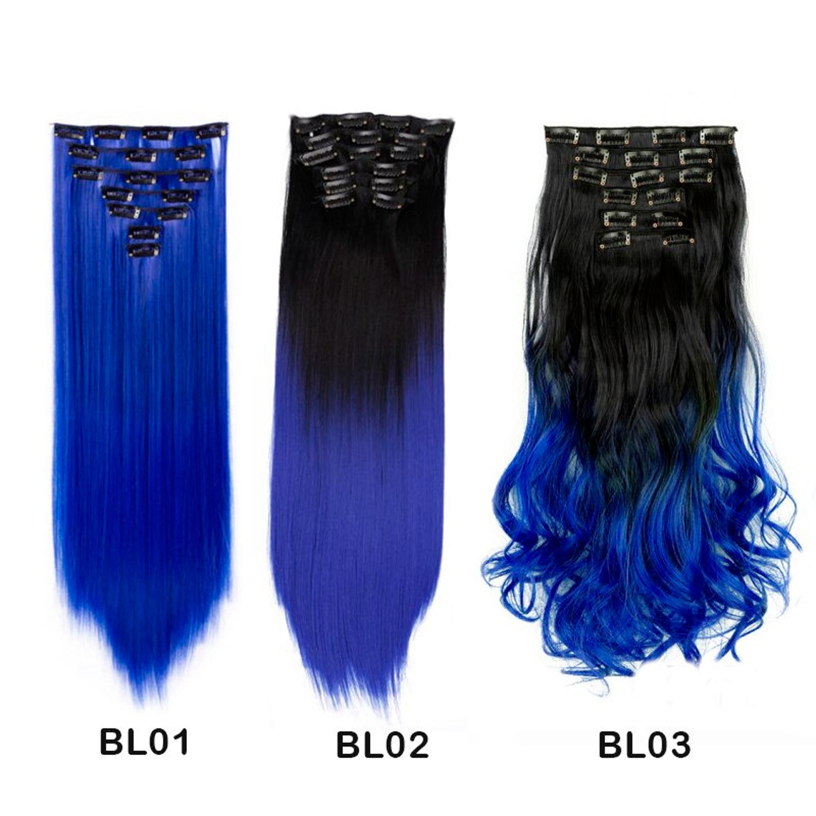 Long Dark Blue Hair, Real Blue Clip in Hair Extension, After Midnight ...