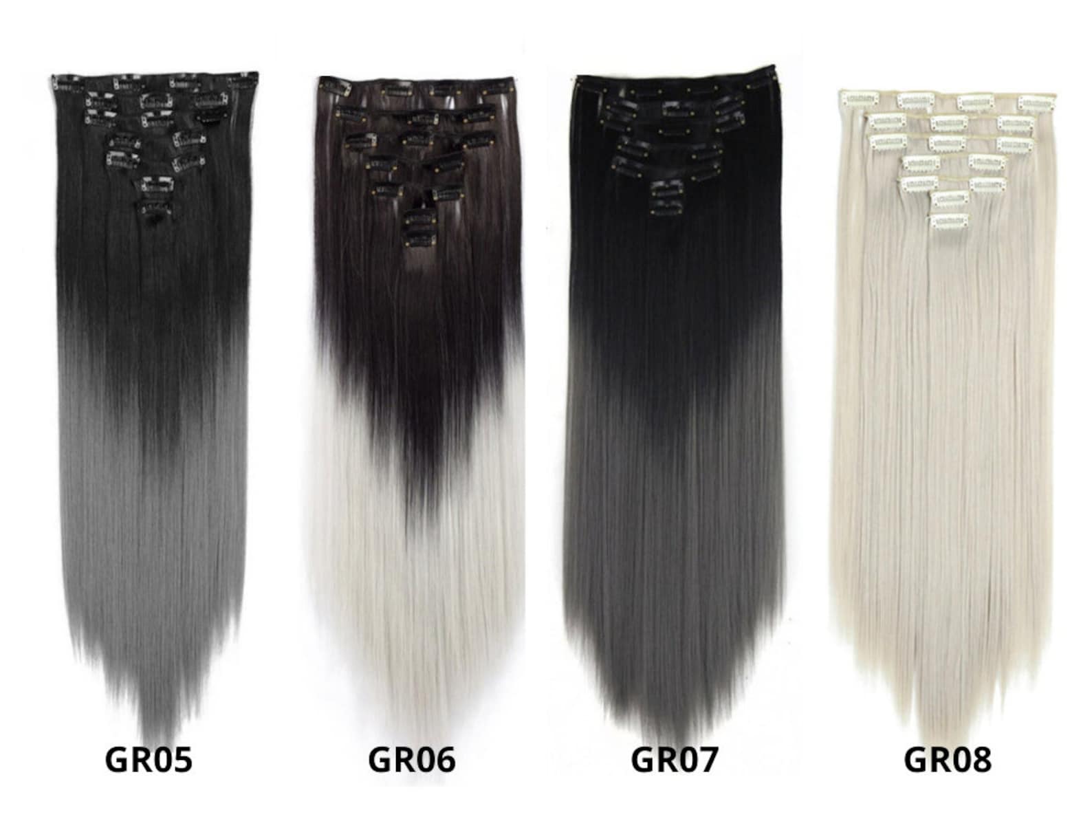 Gray Hair Extensions, Clip in Hair Streaks, Dark Greige Warm Cool Grey ...