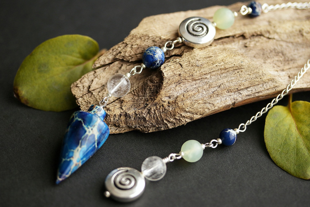 Dark Blue Sea Sediment Jasper Pendulum. Spiral Pendulum. Blue Pendulum ...