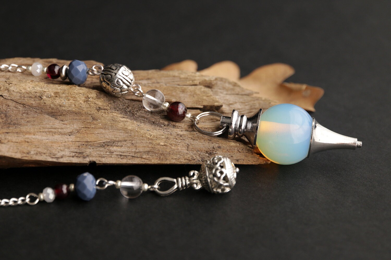 Opalite Pendulum. Beaded Pendulum. Crystal Quartz and Garnet - Etsy