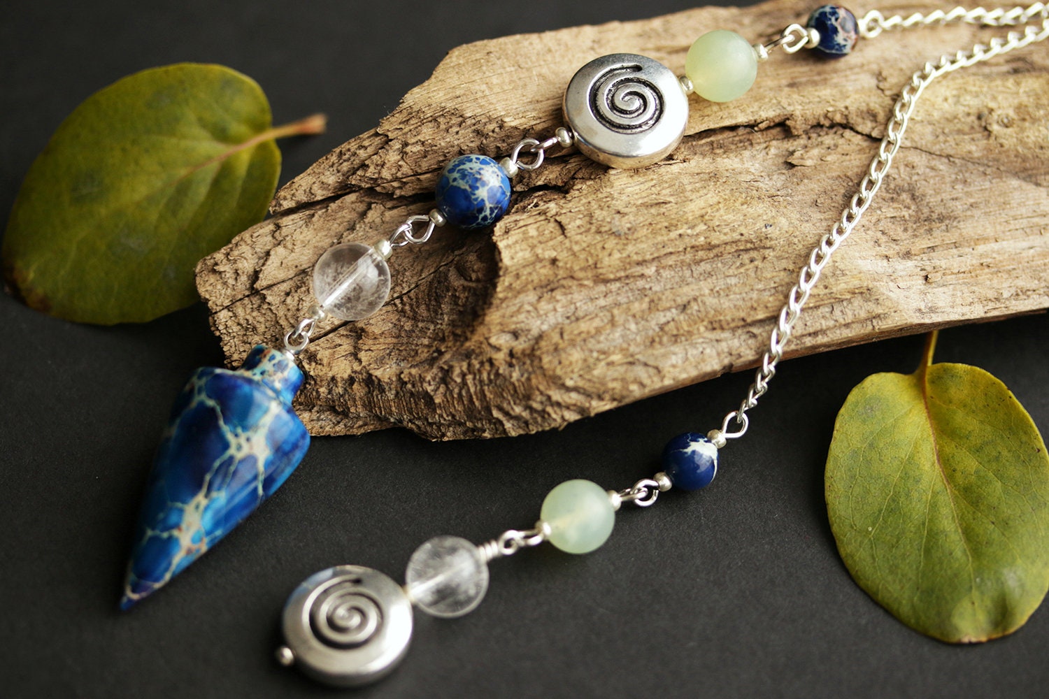 Dark Blue Sea Sediment Jasper Pendulum. Spiral Pendulum. Blue - Etsy