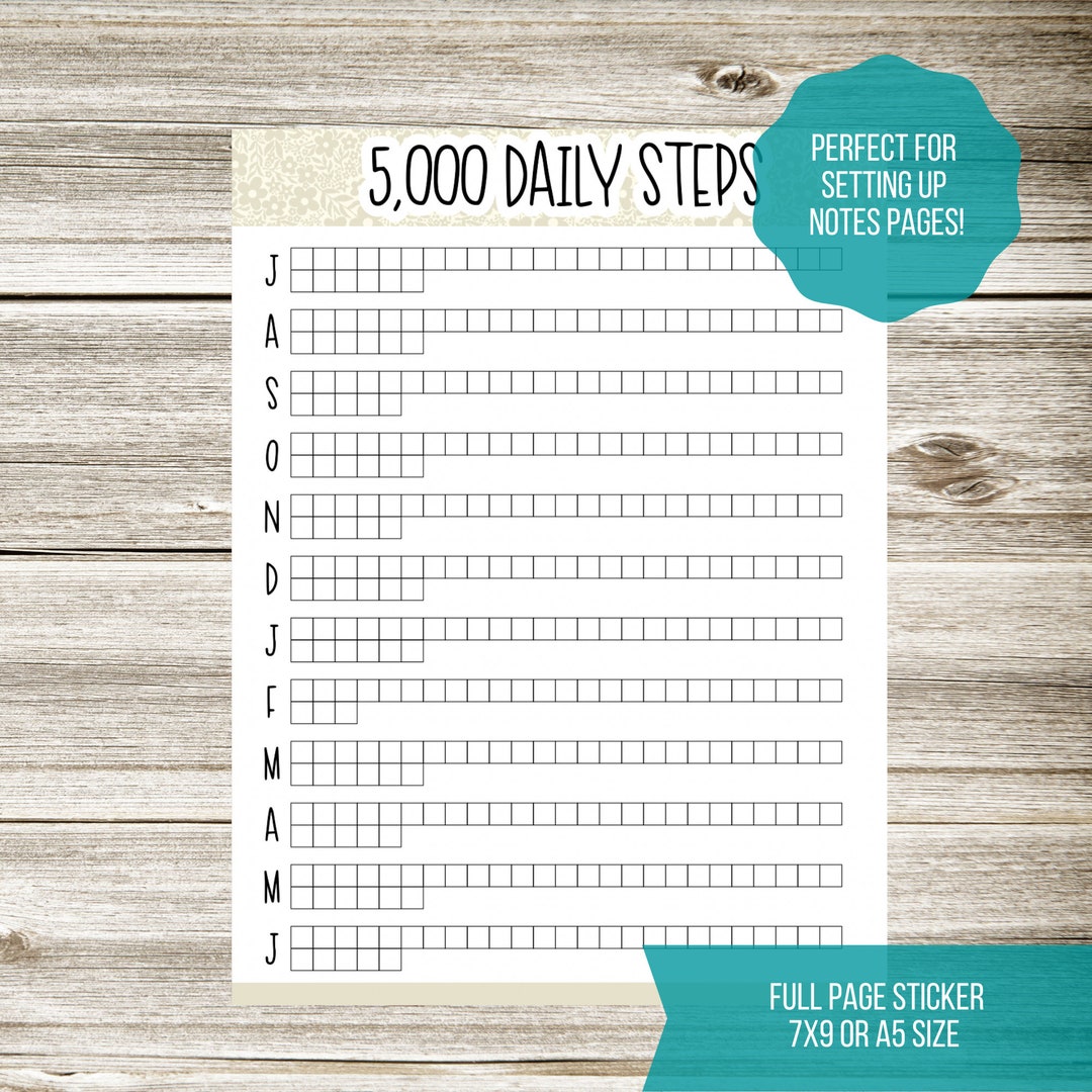 Steps Tracker 5,000 Daily Steps Full Page Notes Sticker A5 or 7x9 ...