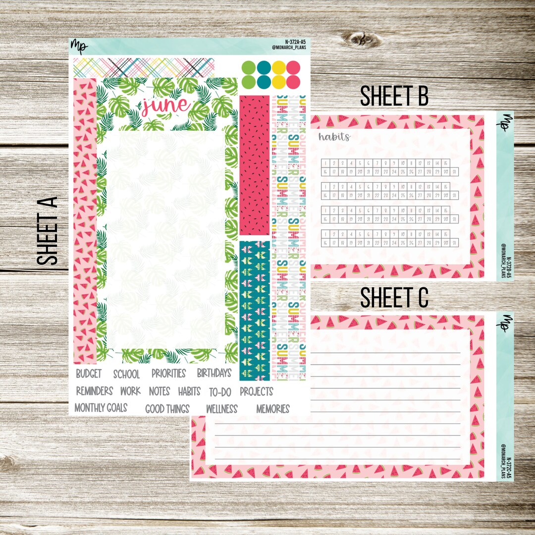 N-372-A5 Summertime A5 Dashboard Kit Erin Condren A5 Planners - Etsy