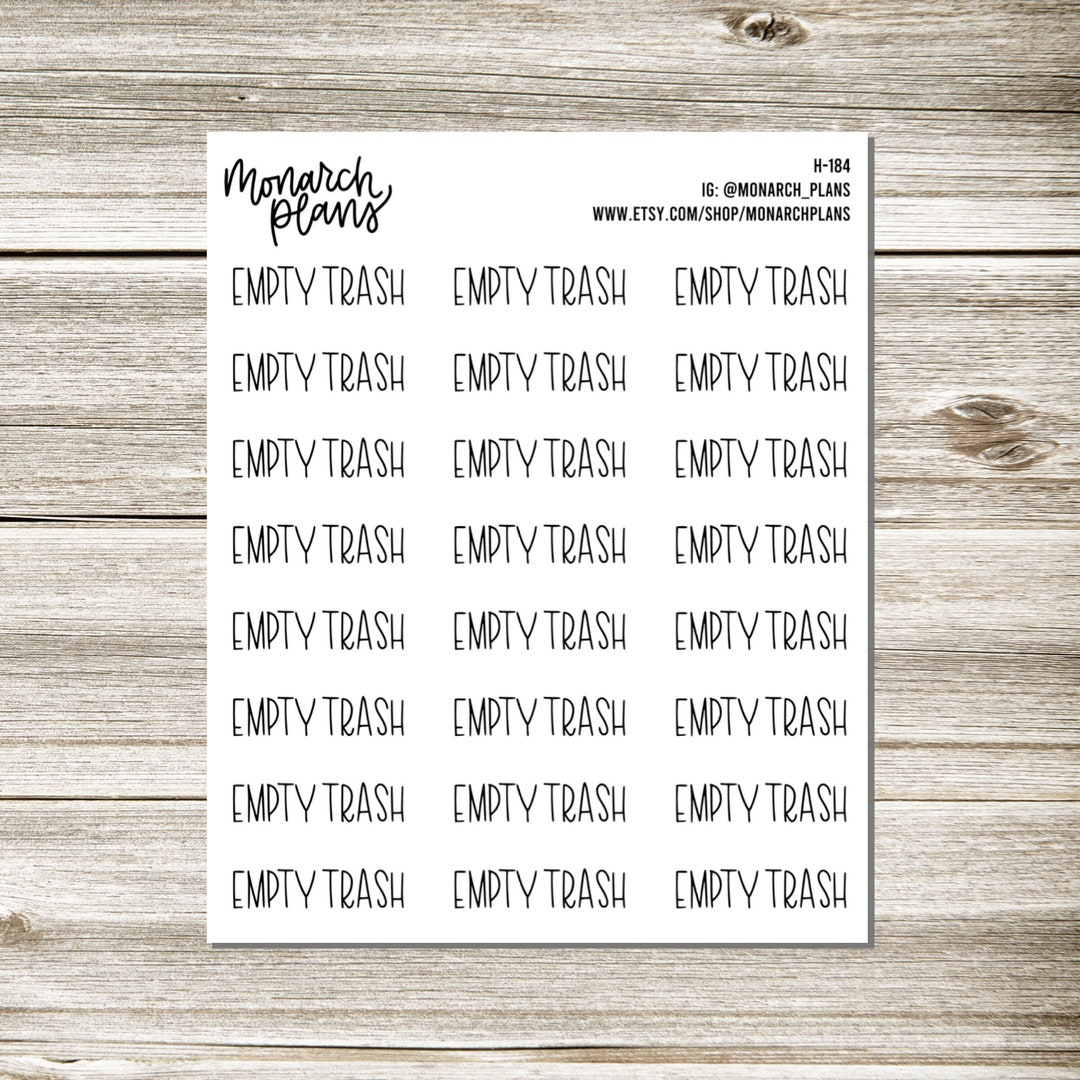 H-184 Empty Trash Planner Script Sticker - Etsy
