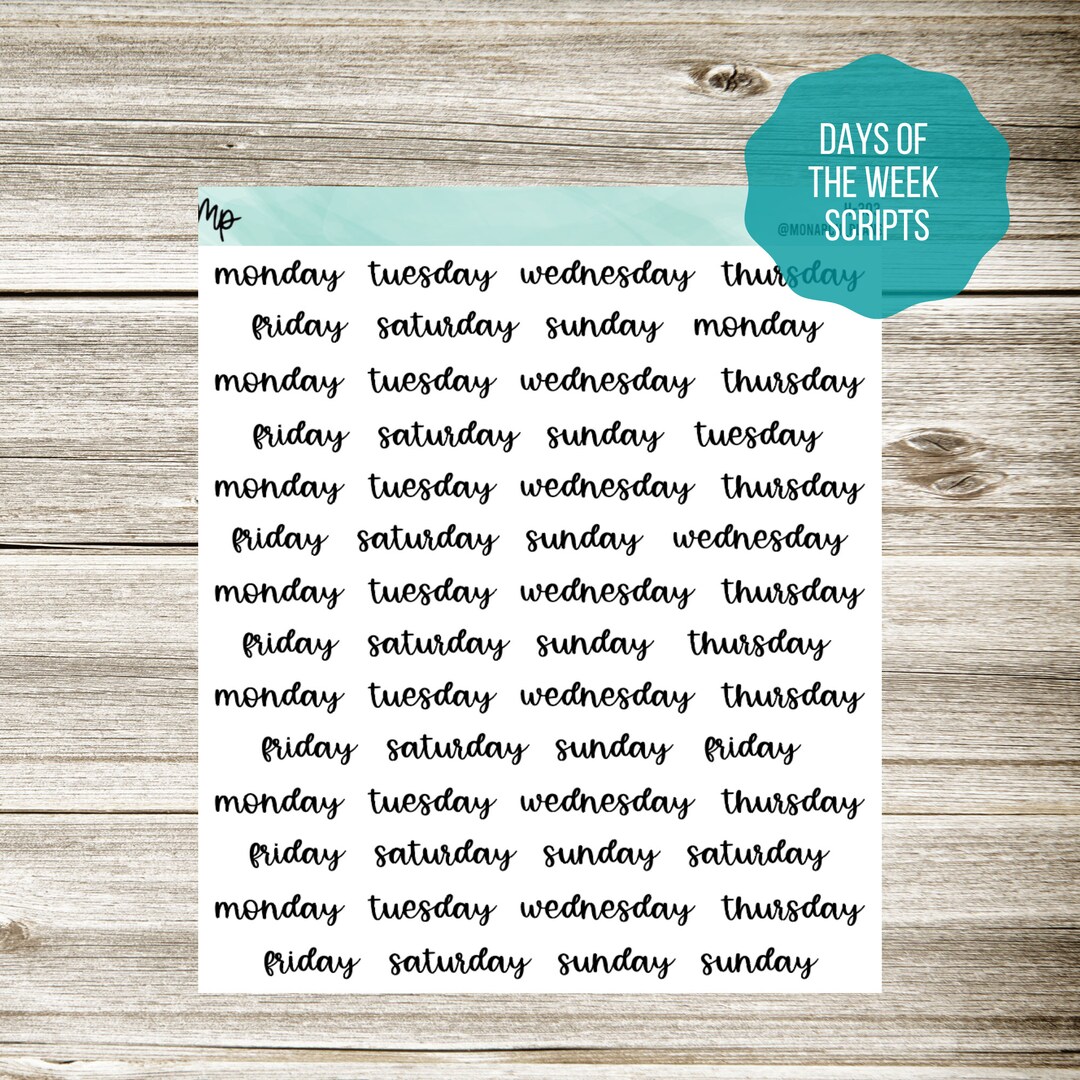 H-303 Days of the Week Script Planner Script Sticker - Etsy