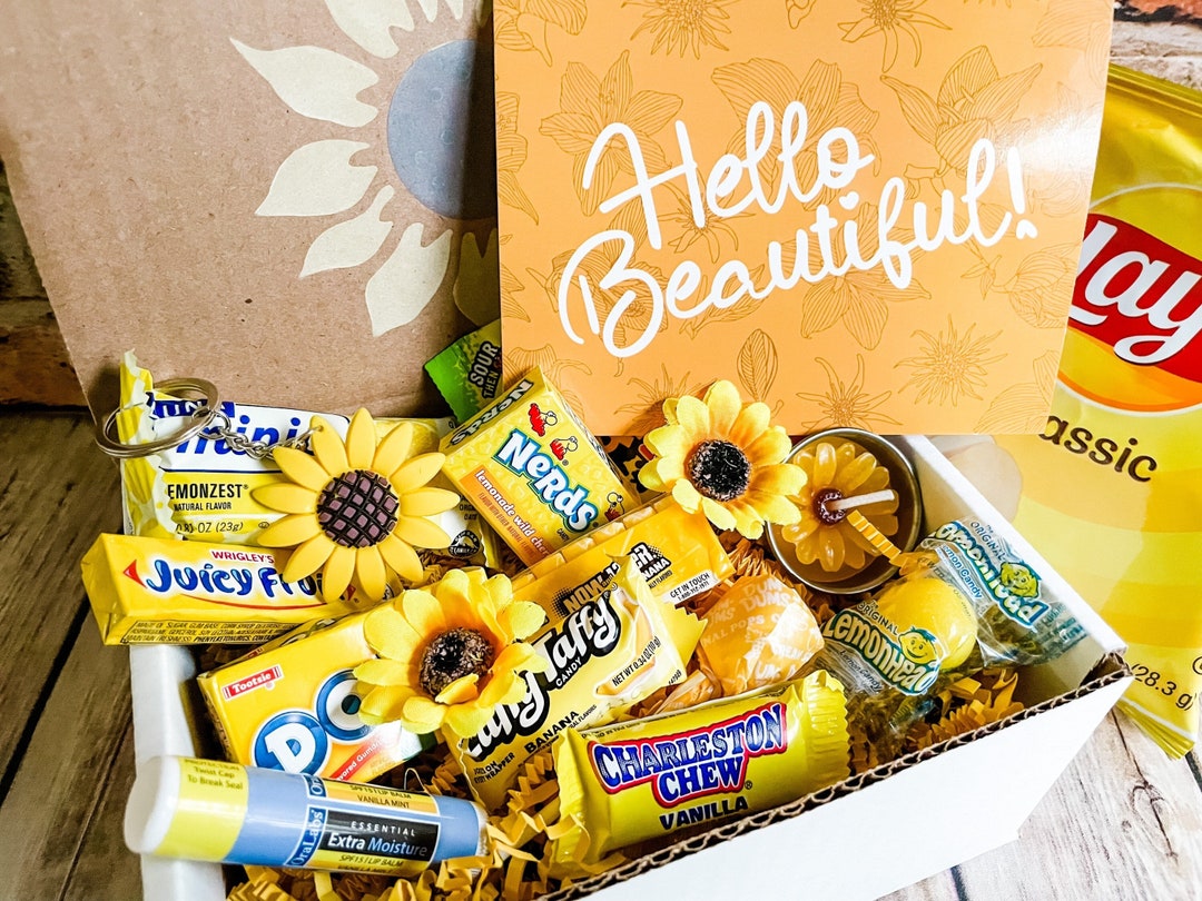 HELLO BEAUTIFUL Sunflower Snack Box, Sunshine Gift , Yellow Box of ...