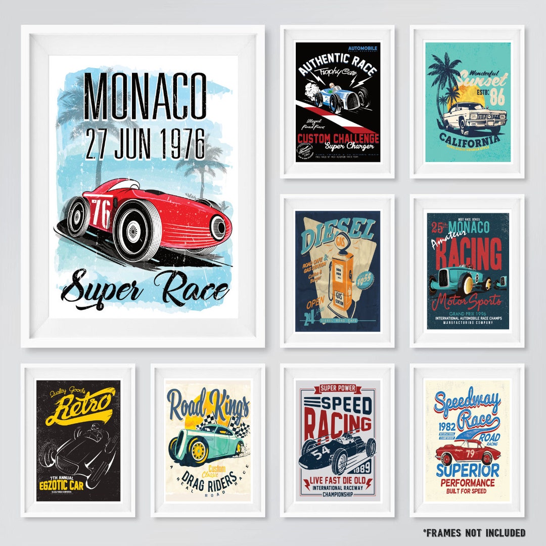 Retro Style Motor Racing Monaco Grand Prix Vintage Cars Hot Rod Man ...