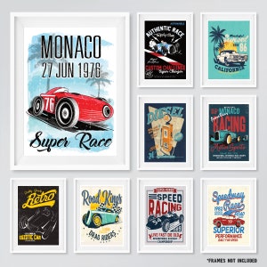 Retro Style Motor Racing Monaco Grand Prix Vintage Cars Hot Rod Man ...