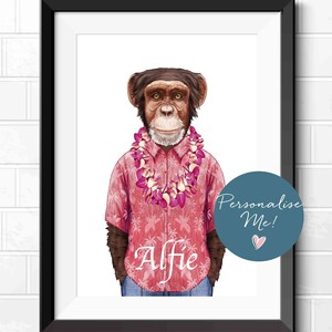 Cool Hawaiian Shirt Monkey Chimpanzee Art Prints A4 A3 A2 Fun - Etsy