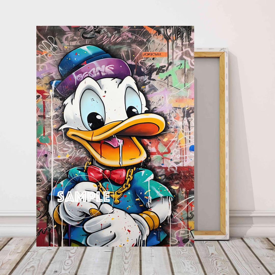 DONALD DUCK GRAFFITI Framed Canvas Abstract Modern Art Street Art Wall ...