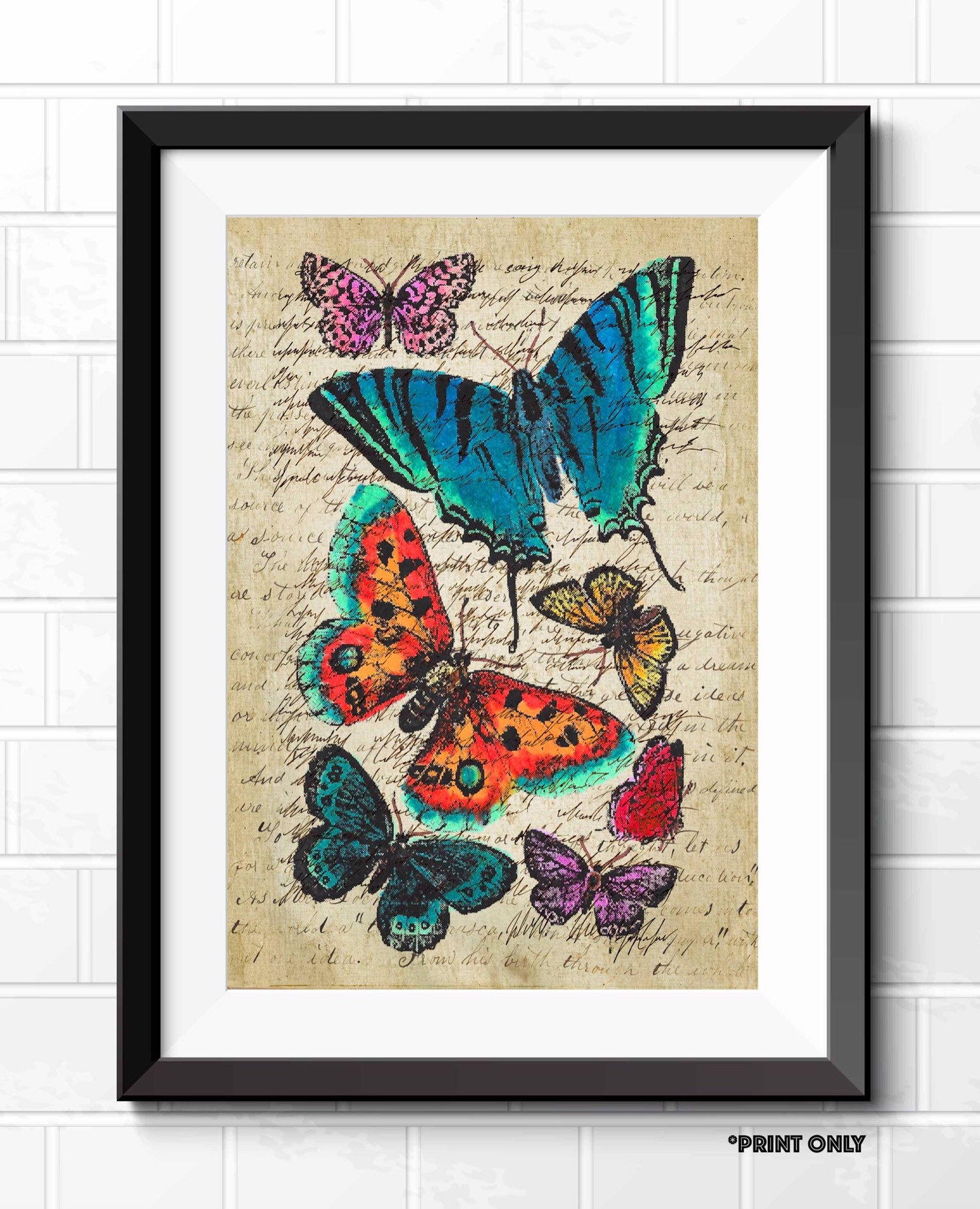 Vintage Butterfly Art Prints A4 A3 A2 Shabby Chic Butterflies | Etsy