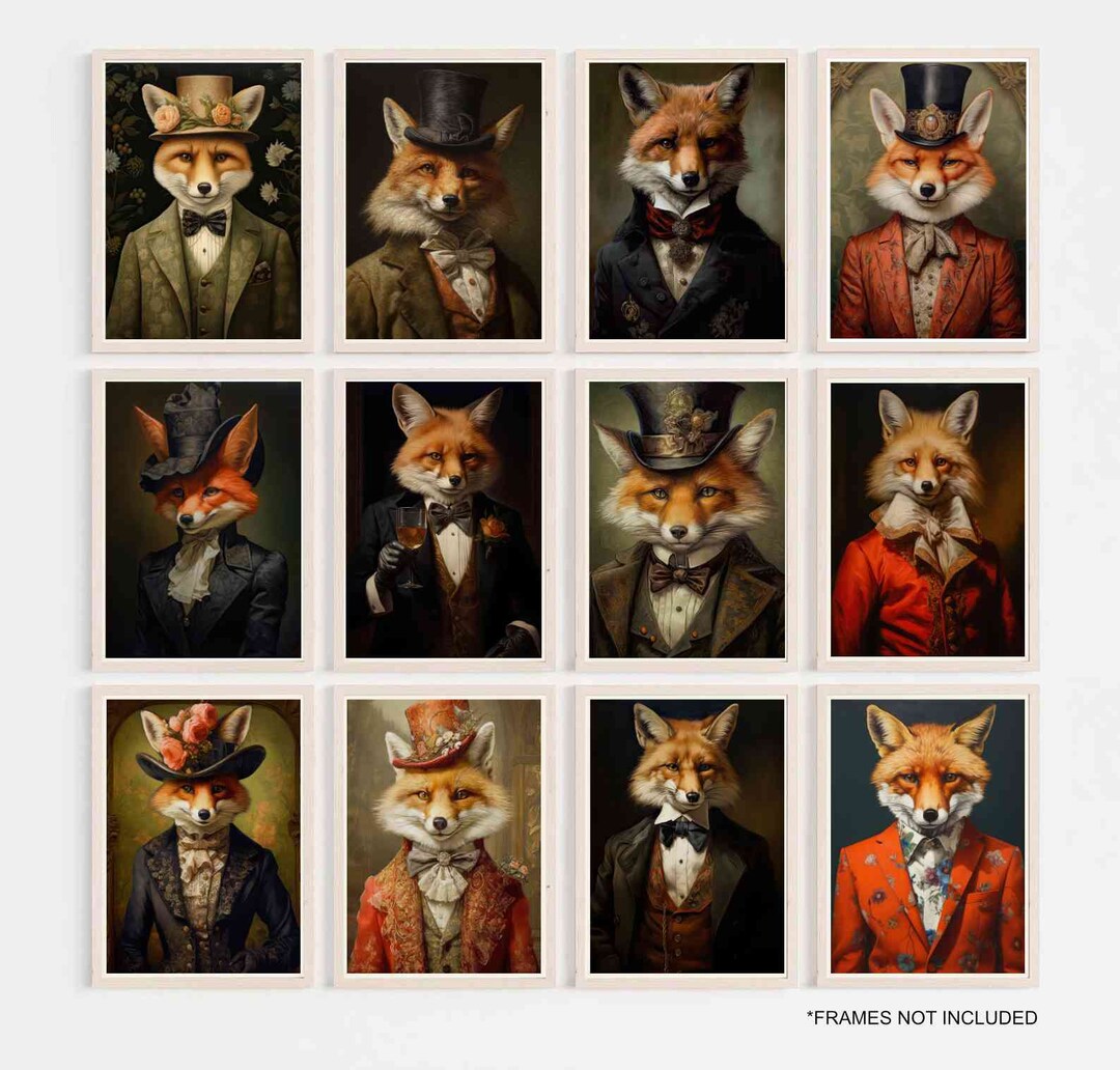 FOX ART PRINTS Foxes in Costume Fun Art Matt Craft Card Poster Prints ...