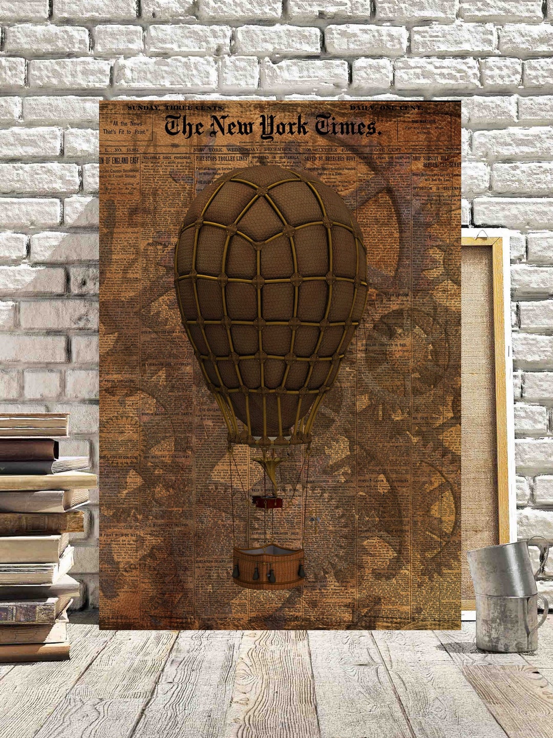 Steampunk Canvas Pictures Vintage Grunge Hot Air Balloon Industrial ...