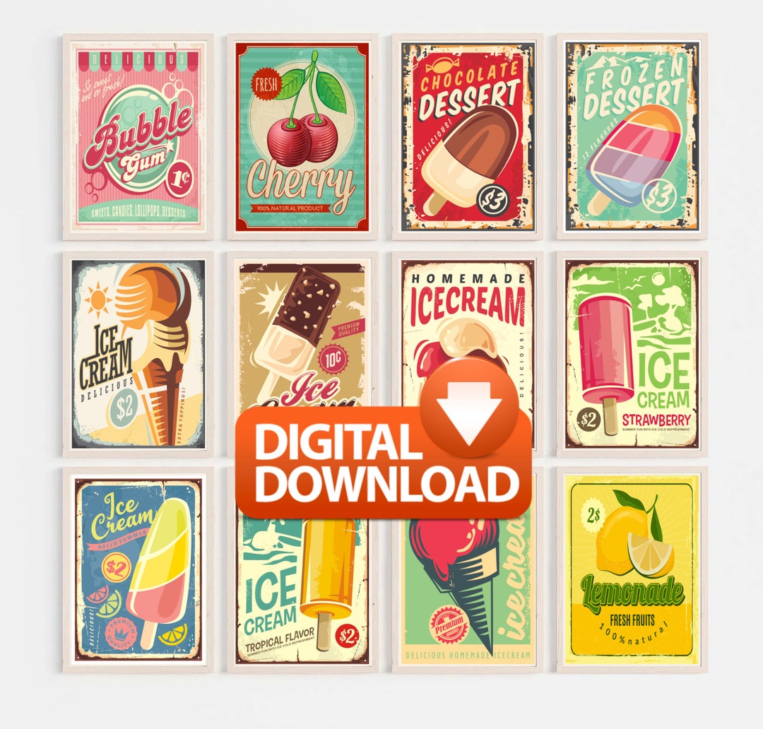 Retro Food Posters Set of 12 INSTANT DOWNLOAD Ice Cream - Etsy