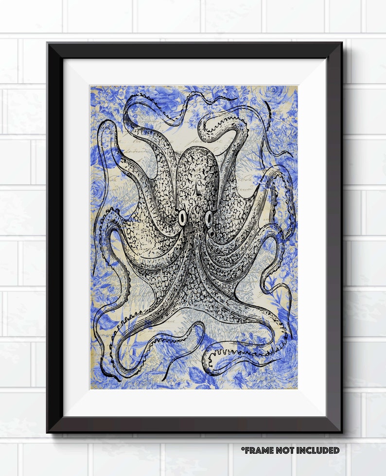 Nautical Octopus Moby Dick The Kraken Art Prints A4 A3 Etsy