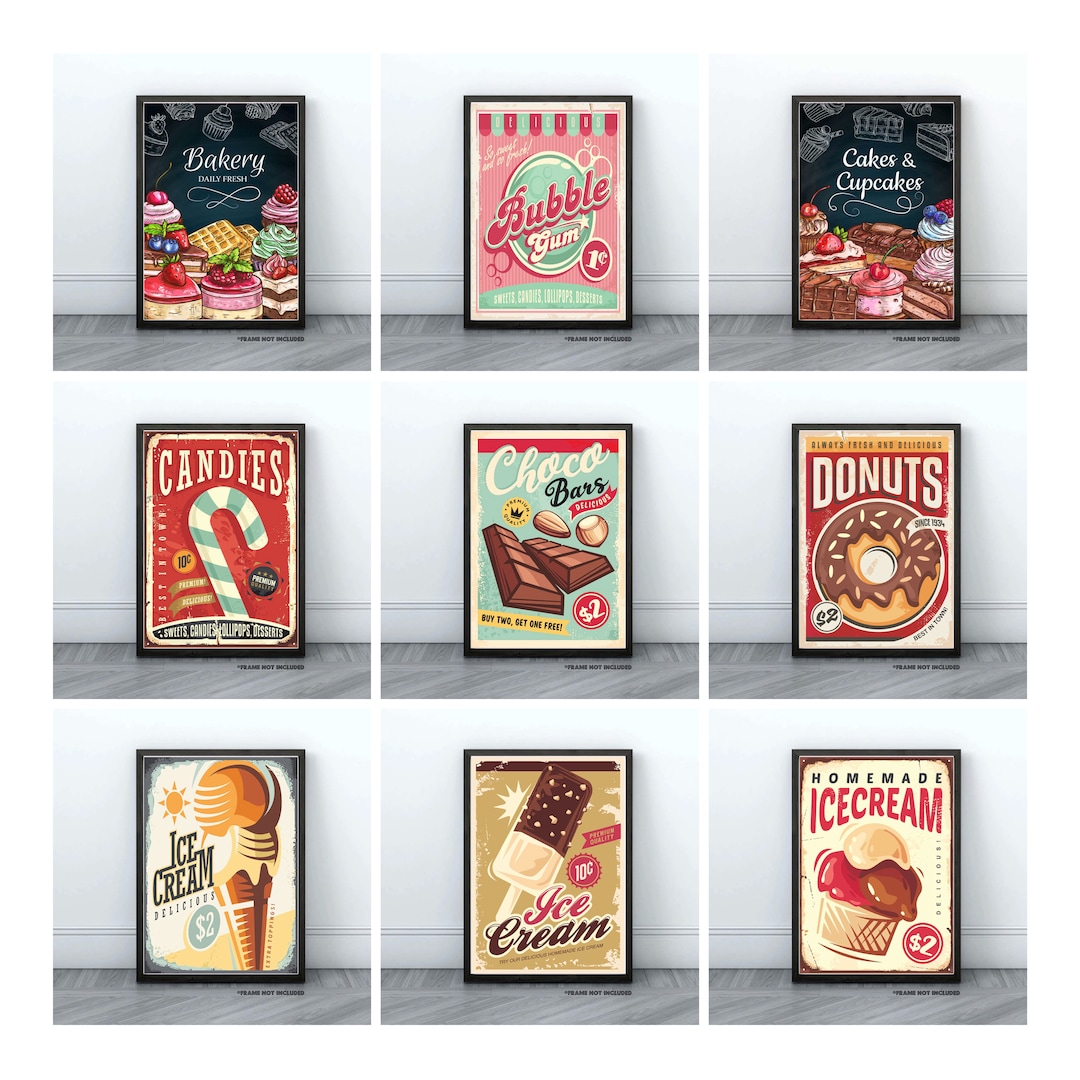 Awesome Retro Style Food Posters Cakes Ice Cream Baking Chocolate ...