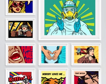 Retro Pop Art Poster Prints Retro Warhol Lichtenstein Style Colourful ...