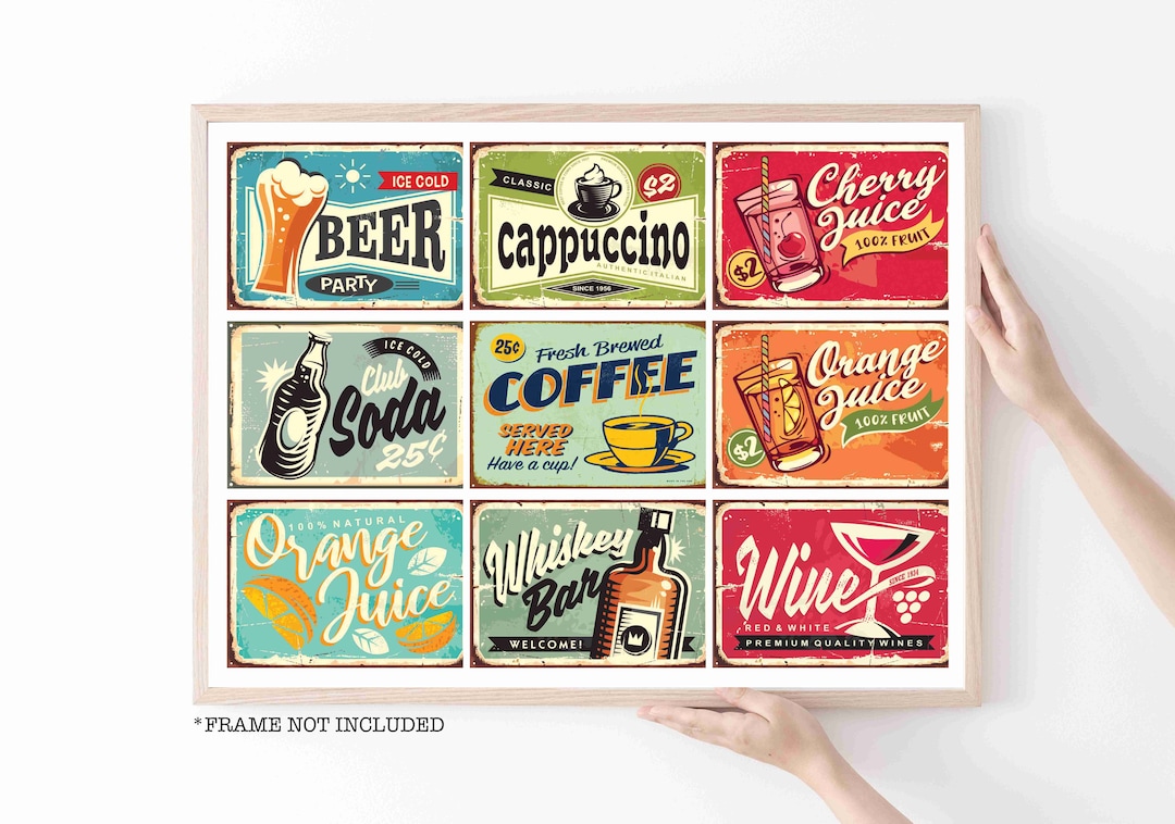 Collage Posters Retro Drinks & Beverages Poster Prints 50's Diner Style ...