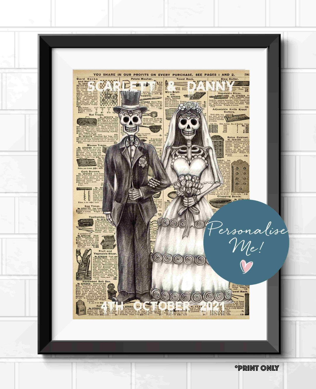 Day of the Dead Wedding Day Marriage Skulls Art Prints - Etsy