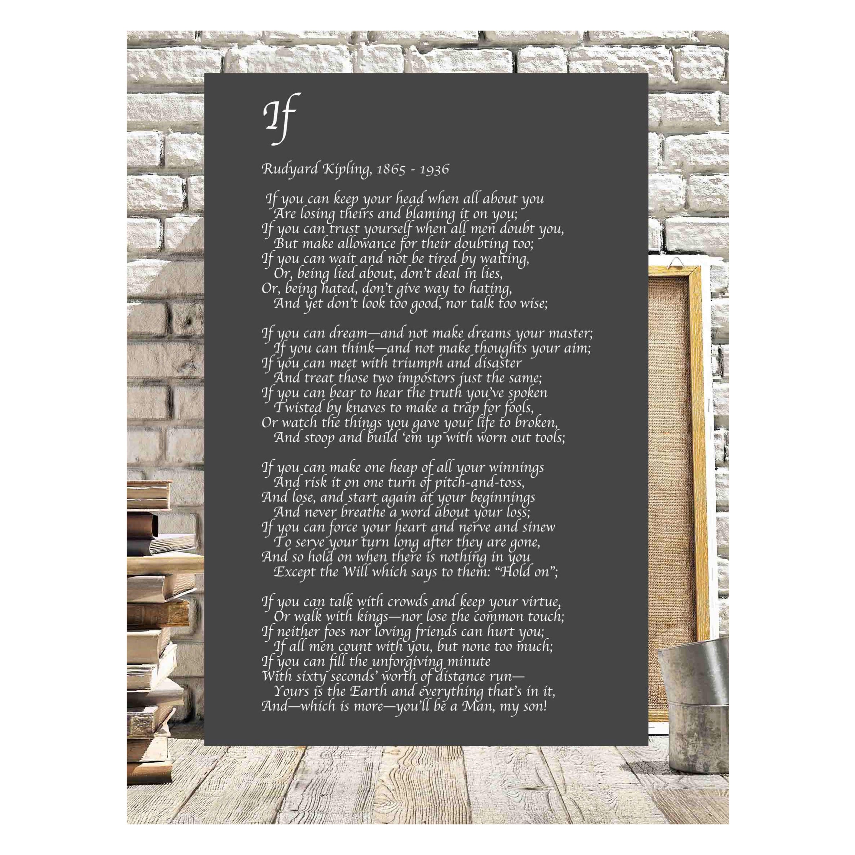 IF POEM by Rudyard Kipling Poem Lyric Inspirational Grey Black | Etsy UK
