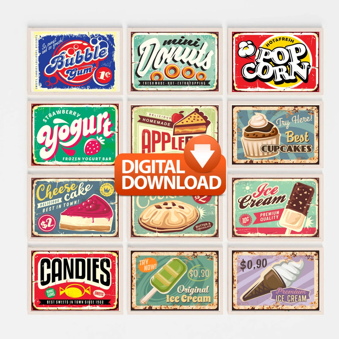 Retro Food Posters Set of 12 INSTANT DOWNLOAD Candy - Etsy