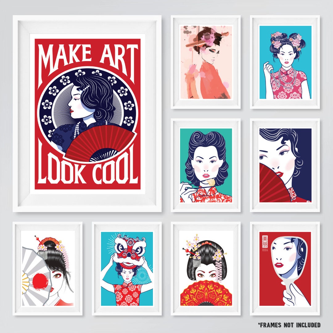 Beautiful Oriental Asian Geisha Chinese Japanese Retro Pop Art Prints ...