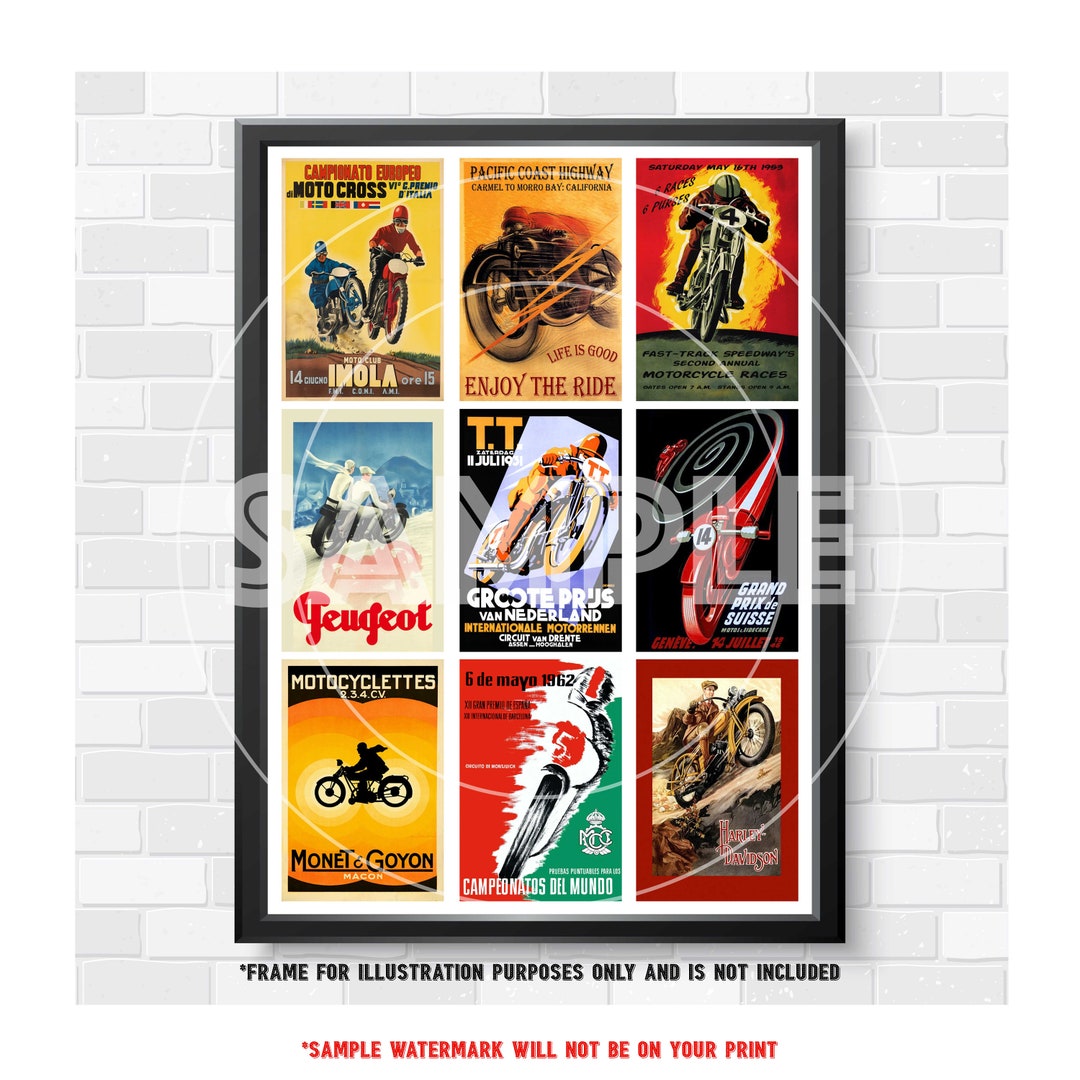 Retro Motorbikes Motorcycles Vintage Art Collage Prints TT Moto Cross ...
