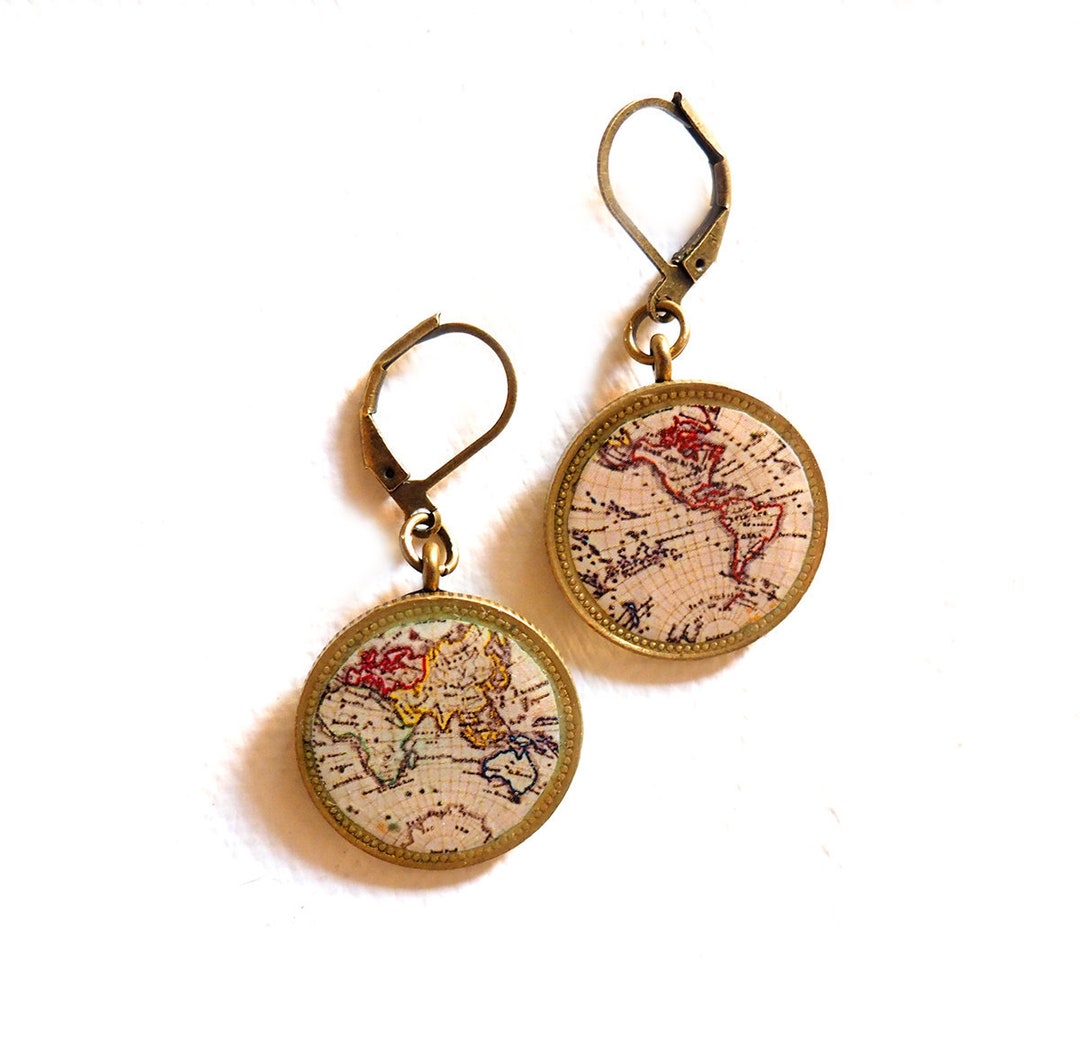 World Map Earrings, Earrings, Map Earrings, Recycled Jewelry, Resin ...