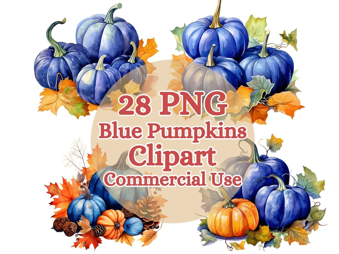 Blue Pumpkin Watercolor Bundle: Watercolor Fall Designs for Commercial ...
