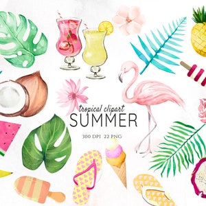 Tropical Clipart, Watercolor Summer, Palm Leaves Clipart, Tropical ...
