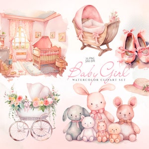 Watercolor Baby Girl Clipart, Newborn Baby, Nursery Clipart, Baby Decor ...