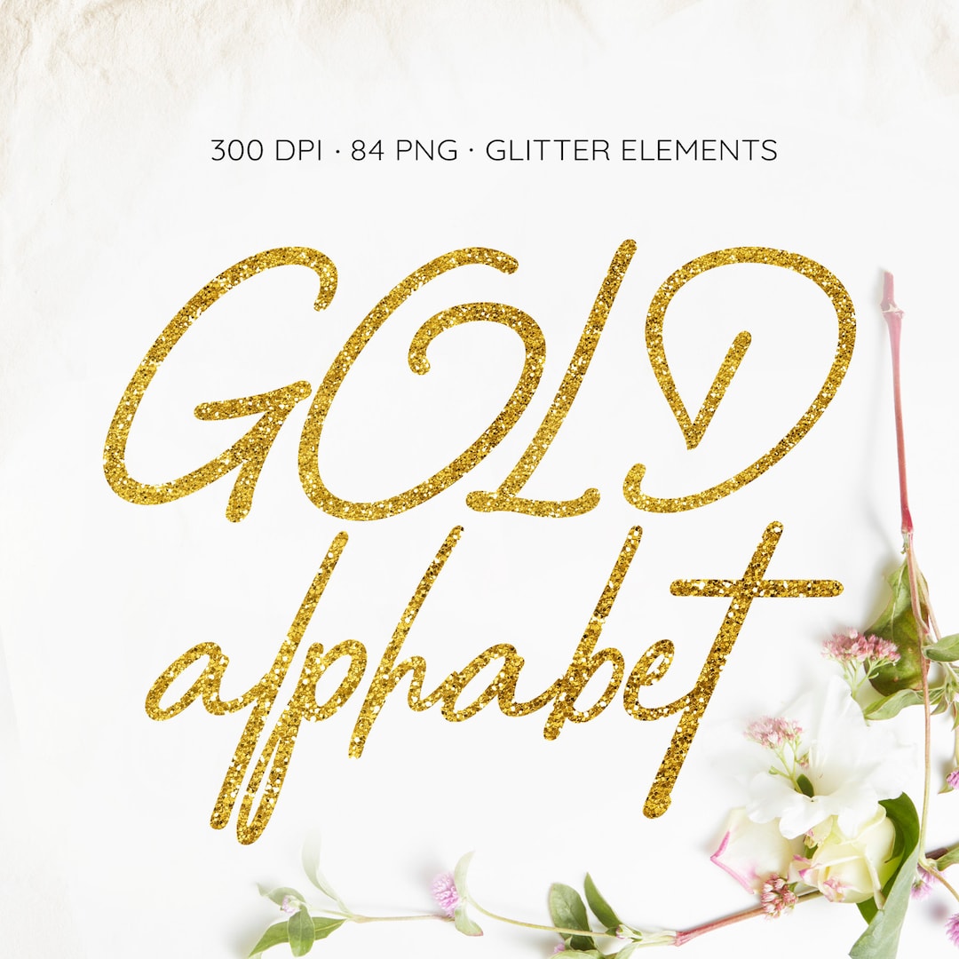 Gold Letters Clipart, Glitter Alphabet Clip Art, Gold Foil Alphabet ...