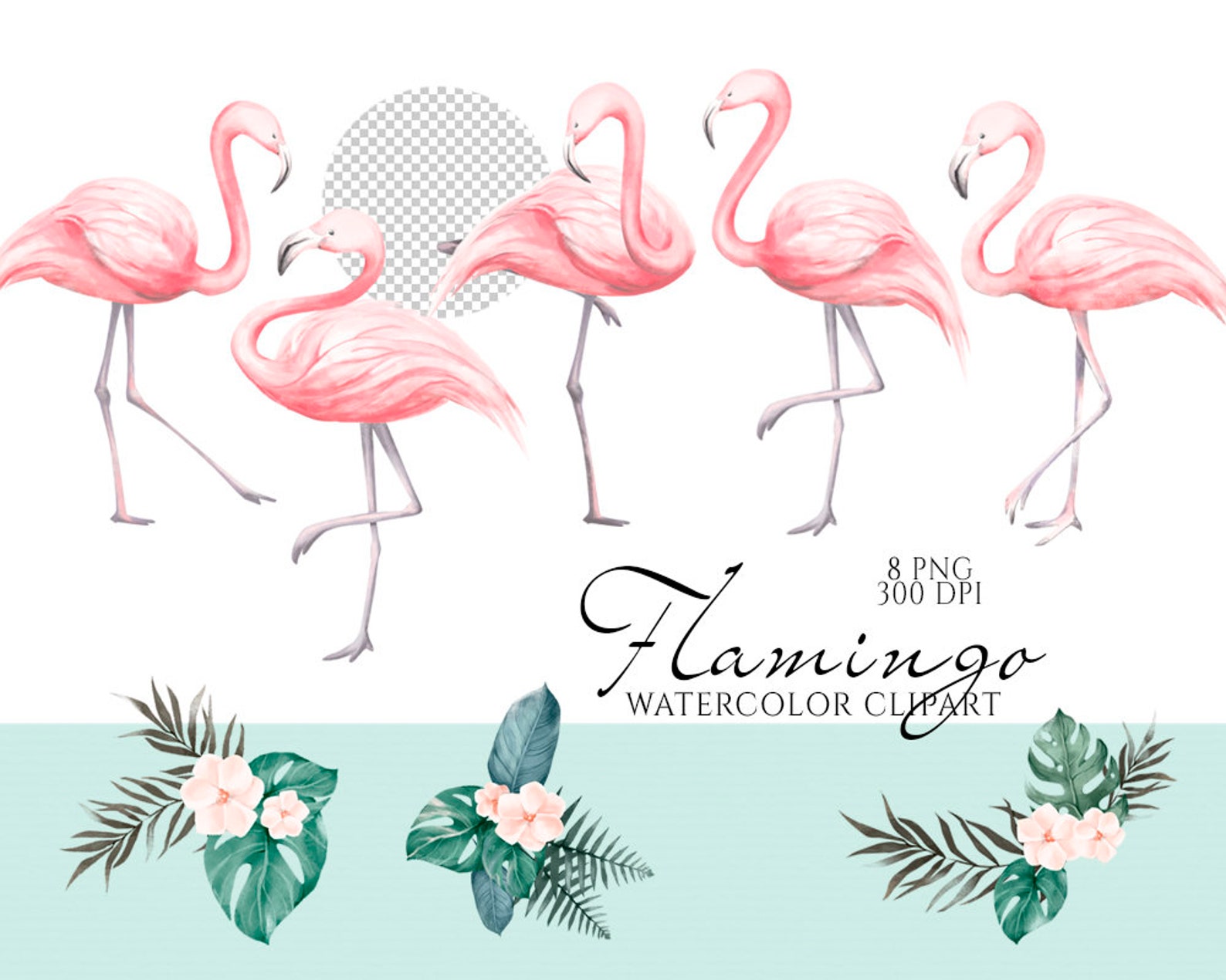 Watercolor Flamingo Clip Art, Tropical Birds Clipart, Watercolor Summer ...