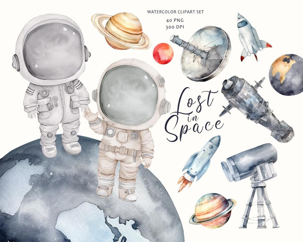 Watercolor Space Clipart, Baby Astronaut Clipart, Nursery, Cute ...