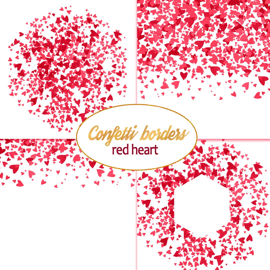 Red Hearts Clip Art, Watercolor Hearts Clipart, Hearts Confetti, Hearts ...