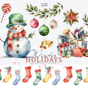Watercolor Christmas Clipart: Cozy Winter Holiday PNG (digital Download ...